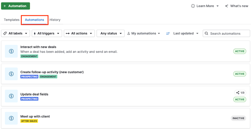 Automations: first steps - Knowledge Base | Pipedrive